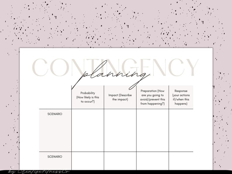 Contingency Planning Printable Template, Weight Loss Goals Strategy ...