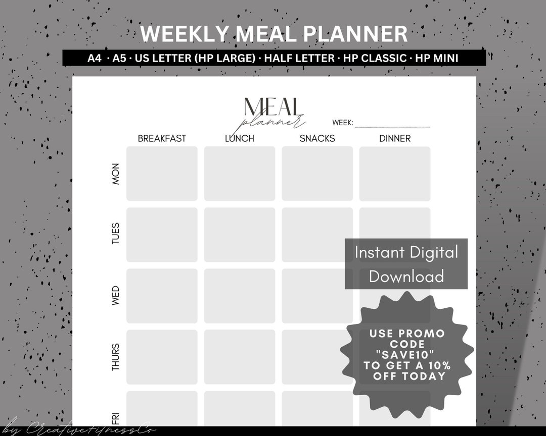 Weekly Meal Planner Printable, Daily Food Plan Template, 7 Day Menu ...