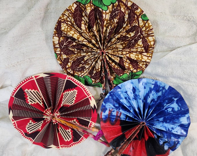 African Folding Fan W/ Leather Handle - Etsy