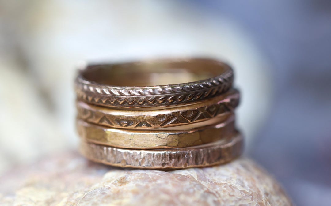 Bronze Ring Set * Rustic Stacking * 4 Rings * Rose Gold Golden Copper ...