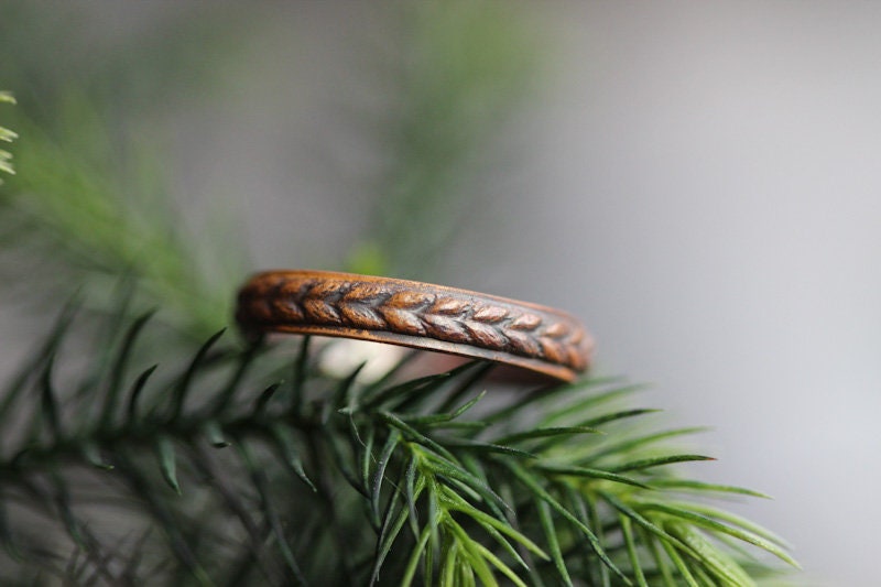 Copper Wheat Ring* Solid Copper* Flame Painted * Rustic Band - Etsy