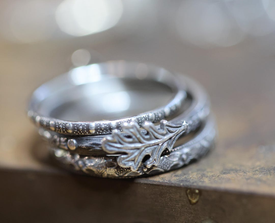 Oak Leaf Ring * Autumn Rings* Stacking Set* Dots Full Moon Floral ...