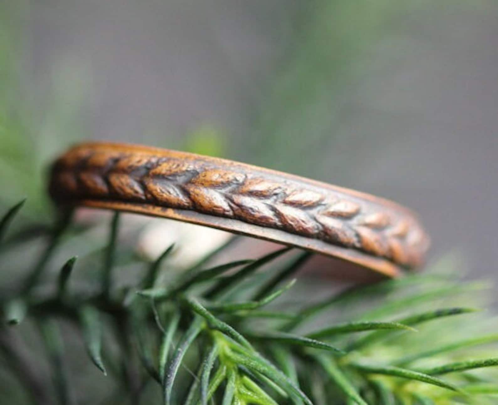 Copper Wheat Ring* Solid Copper* Flame Painted * Rustic Band - Etsy