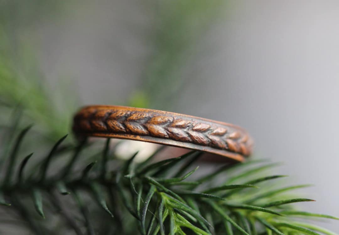 Copper Wheat Ring* Solid Copper* Flame Painted * Rustic Band - Etsy