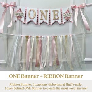 Cupcake ONE Banner pink First Birthday High Chair Banner Sweet One ...