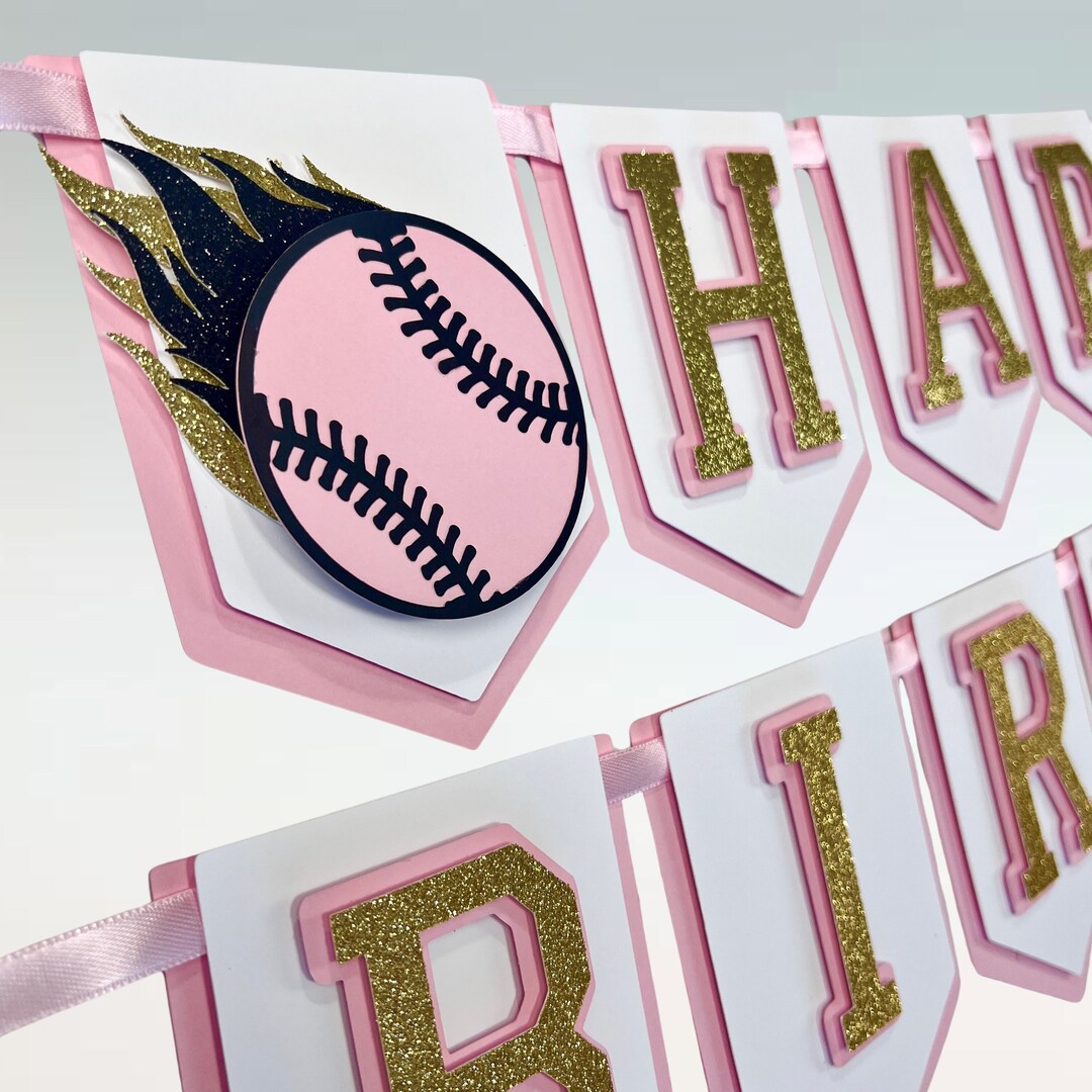 Softball Birthday Banner pink Girls Softball Party Decoration Sports ...