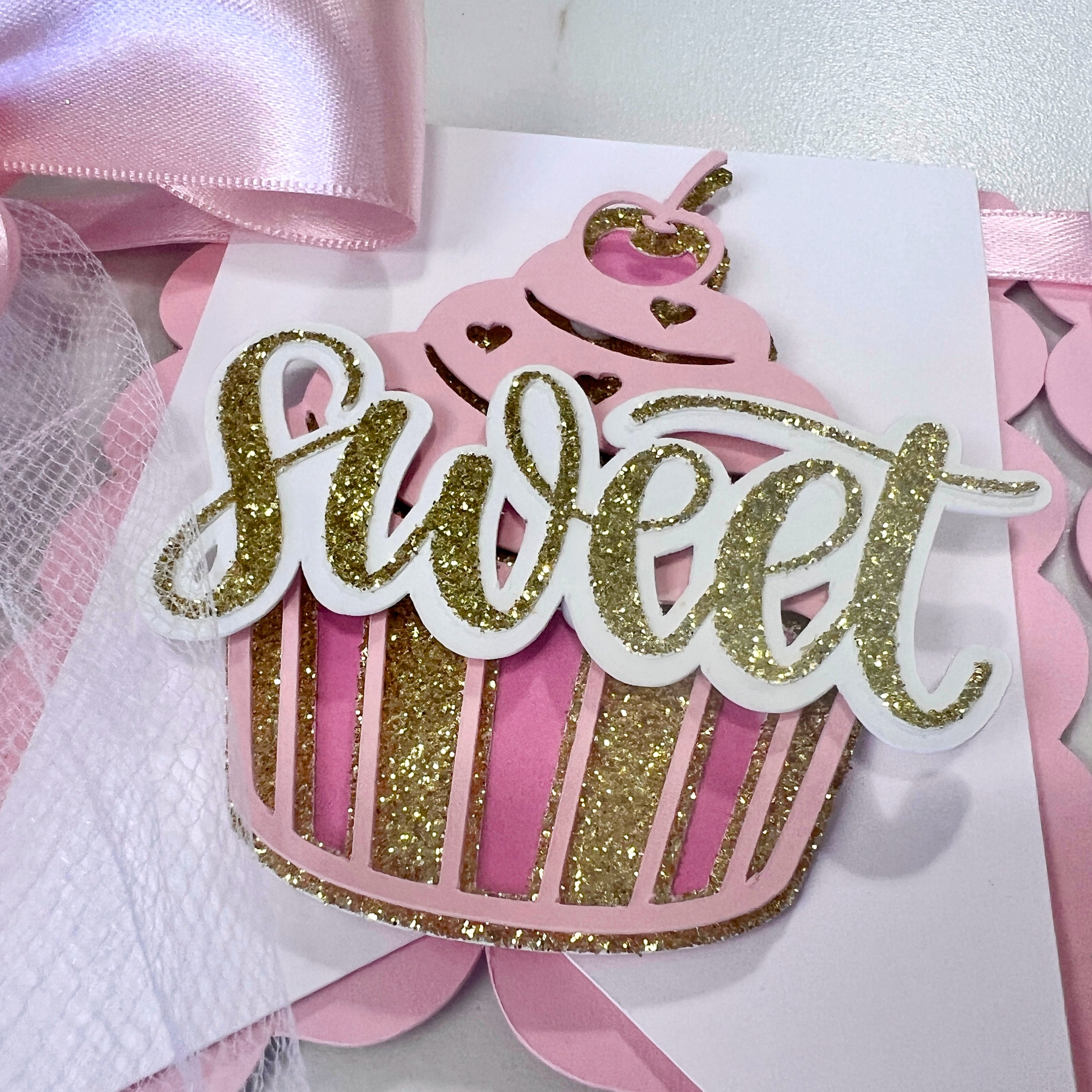 Cupcake ONE Banner pink First Birthday High Chair Banner Sweet One ...