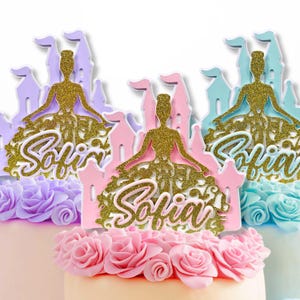Princess Cake Topper Birthday Party Princess Decoration Pink and Gold ...