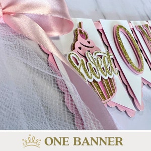 Cupcake ONE Banner pink First Birthday High Chair Banner Sweet One ...