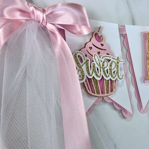 Cupcake ONE Banner pink First Birthday High Chair Banner Sweet One ...