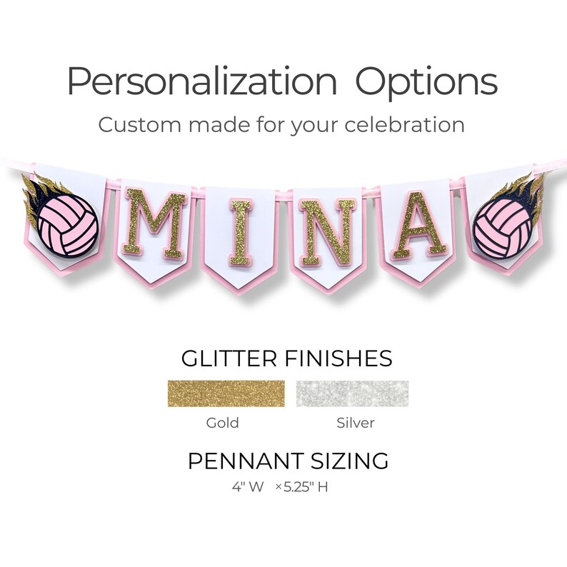 Volleyball Custom Name Banner - Girls Personalized Sports Party Decor ...