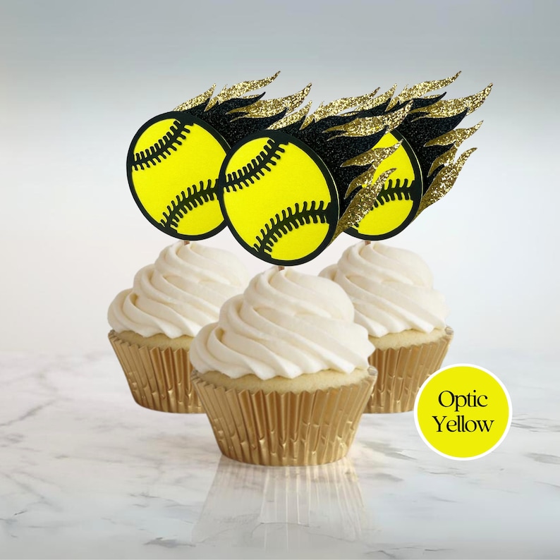 Softball Cupcake Topper Birthday Party Decoration Sport Cupcake Picks ...