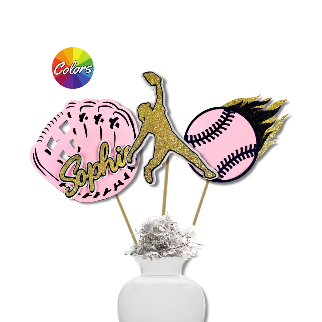 Softball Centerpiece Set - Girls Birthday Party Decoration - 3-piece ...