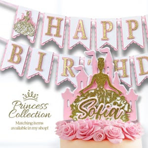 Princess Cake Topper - Birthday Party Princess Decoration - Pink and ...