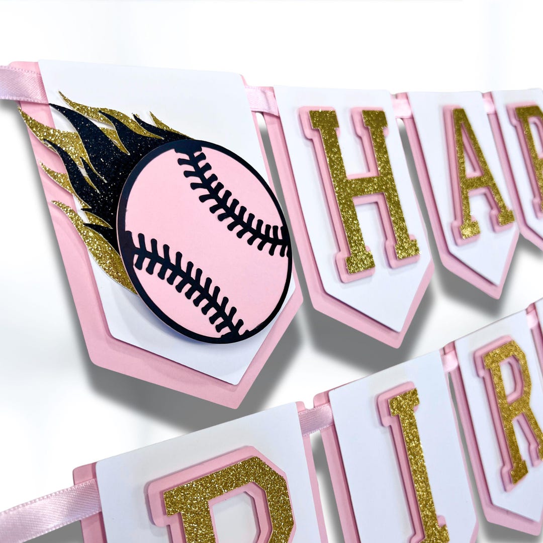 Softball Birthday Banner pink Girls Softball Party Decoration Sports ...