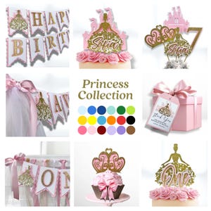 Princess Cake Topper Birthday Party Princess Decoration Pink and Gold ...