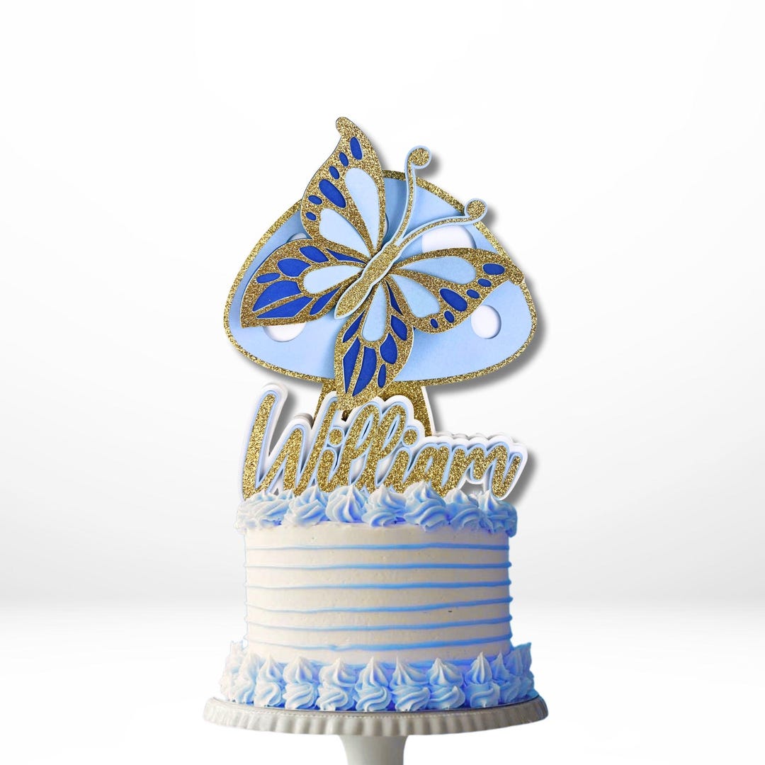 Blue Butterfly Cake Topper – Personalized Boys Party Decoration With ...