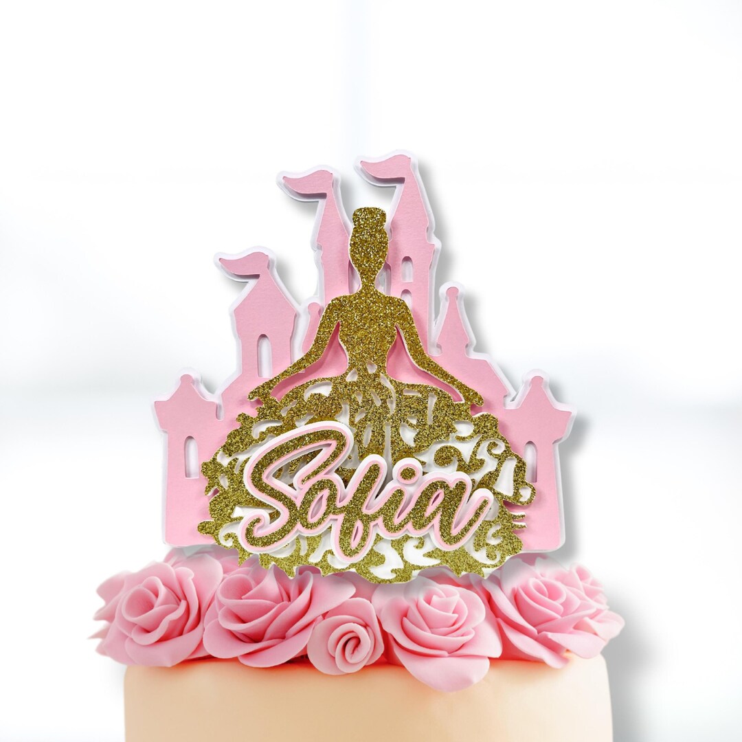 Princess Cake Topper Birthday Party Princess Decoration Pink and Gold ...