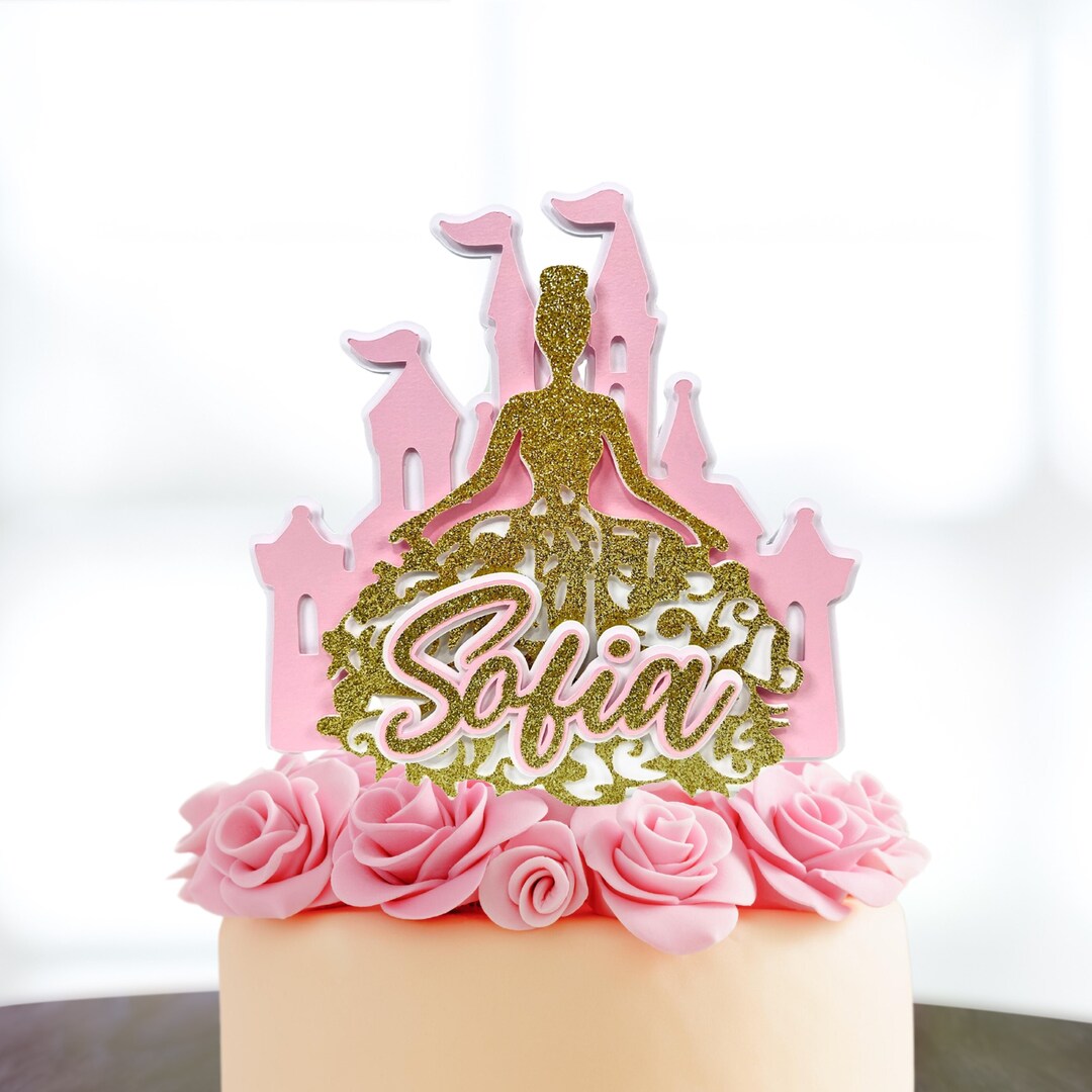 Princess Cake Topper Birthday Party Princess Decoration Pink and Gold ...