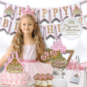 Princess Cake Topper Birthday Party Princess Decoration Pink and Gold ...