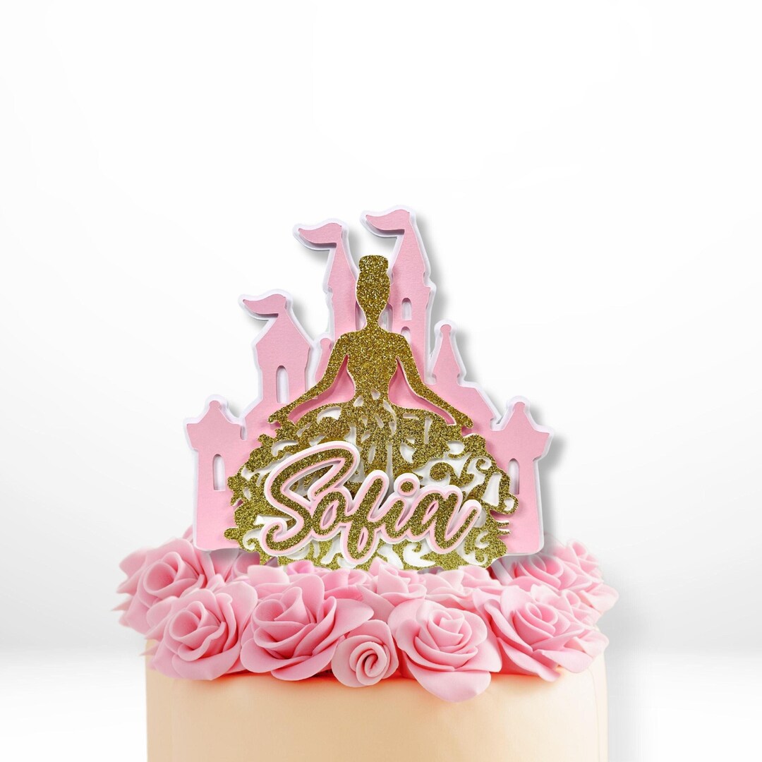 Princess Cake Topper Birthday Party Princess Decoration Pink and Gold ...