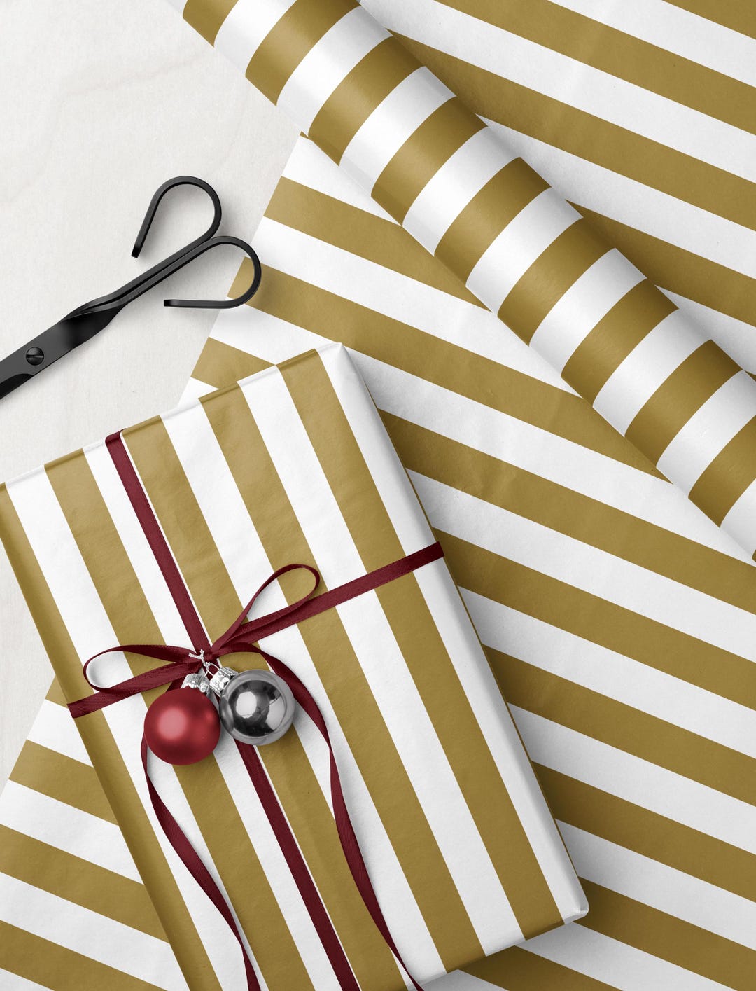 Gold White Striped Wrapping Paper Holiday Gift Wrap Classic Gift Wrap ...