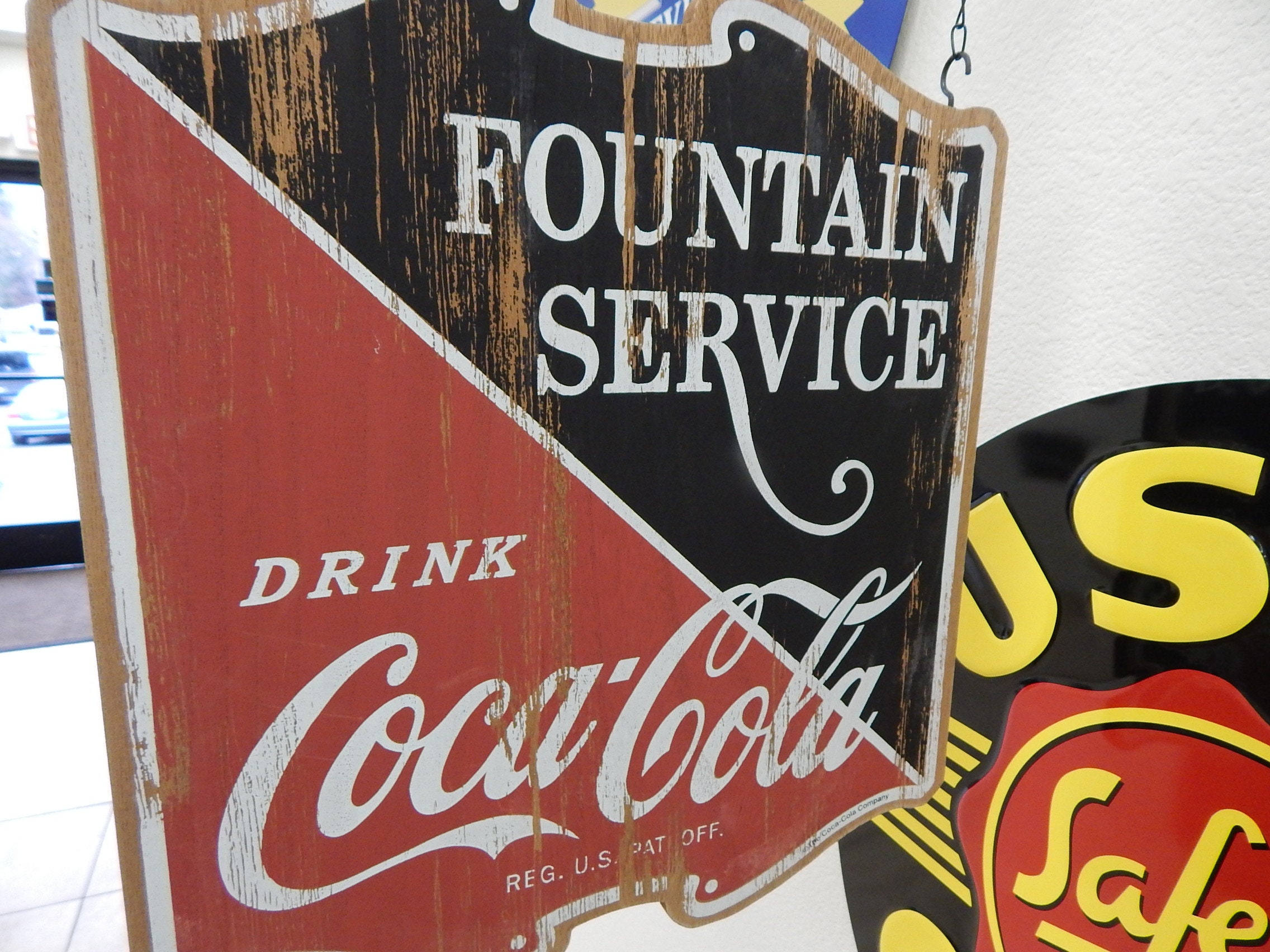 Coca Cola Fountain Service Double Sided Wooden Hanging Sign - Etsy