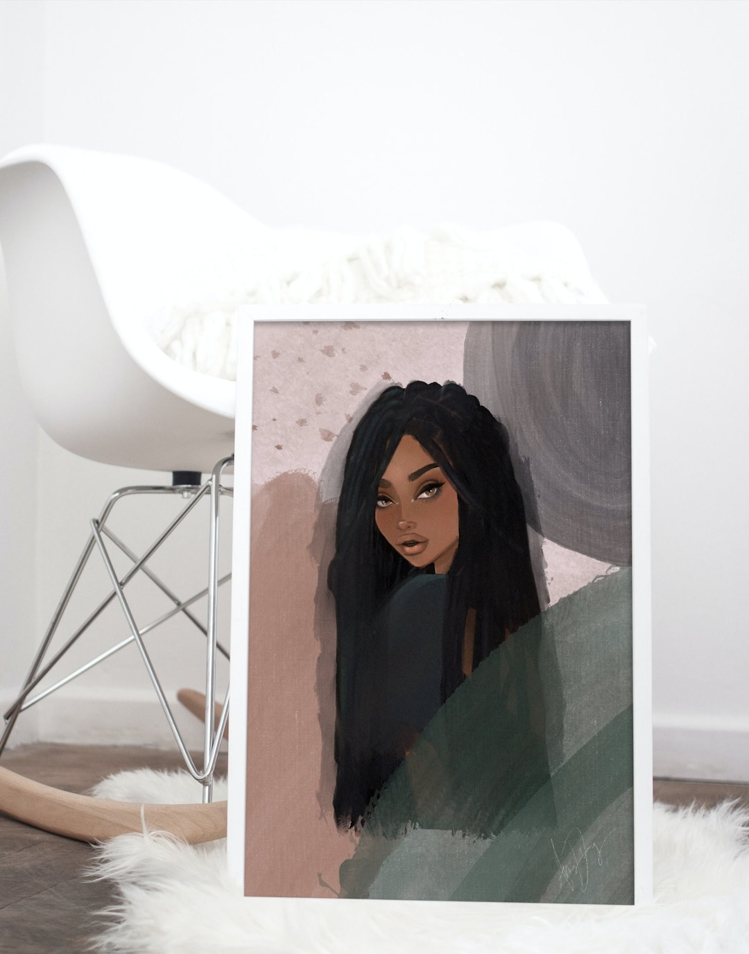 Black Woman W/ Locs Art, INSTANT DOWNLOAD, Locs Woman Art, Printable ...