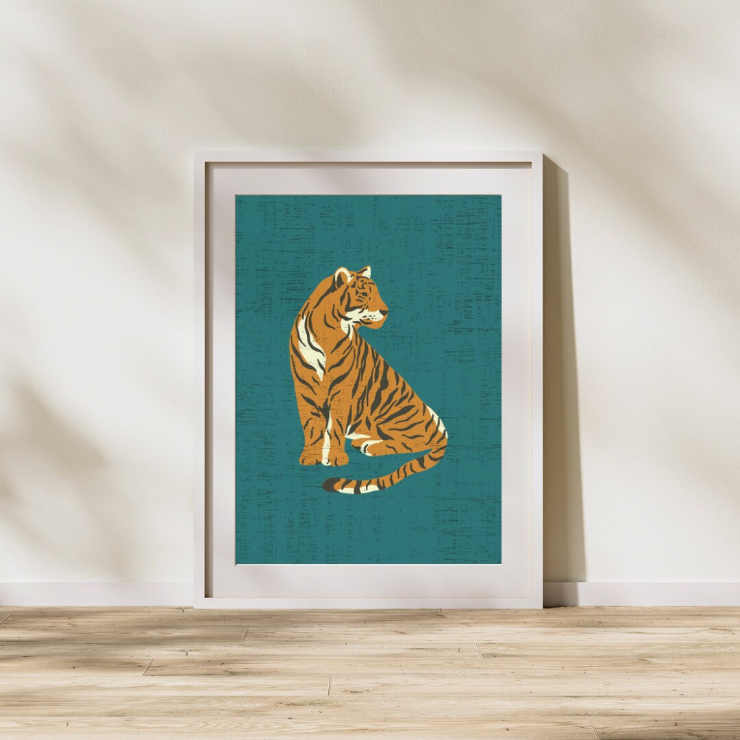 Tiger Green Wall Art Leopard Wall Art feline Print tiger Illustration Tiger Green Wall Art Leopard Wall Art feline Print tiger Illustration