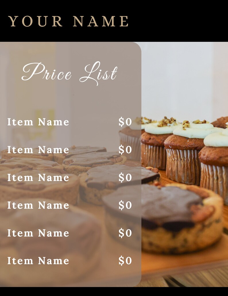 Bakery Menu Templates - Etsy