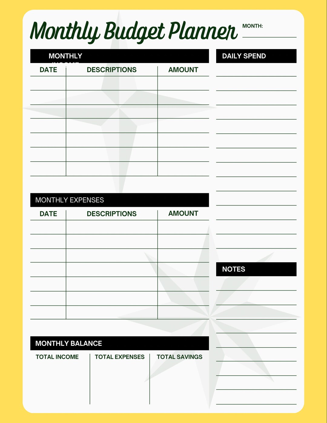 Monthly Budget Planner Printable - Etsy