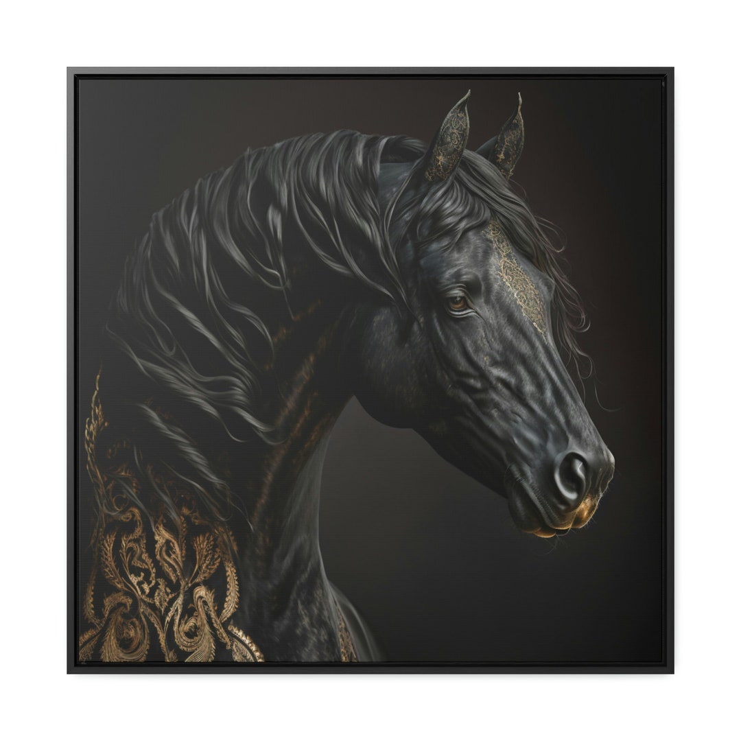 Golden Regality 2 Black Horse With Gold Accents Canvas Painting Wall ...