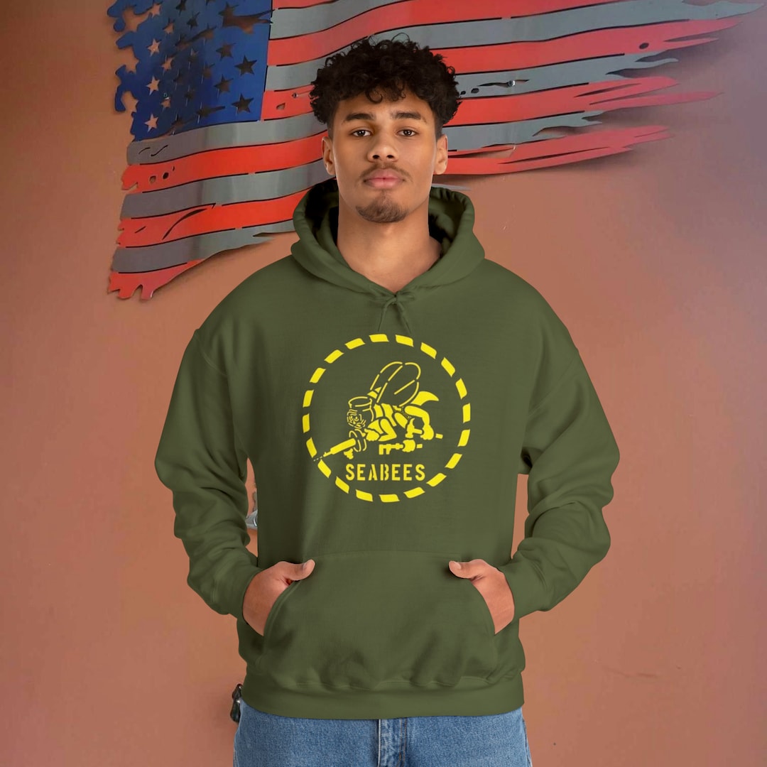 Double Sided Seabees CESE Stencil Logo Gold OD Green Heavy Blend Hooded ...