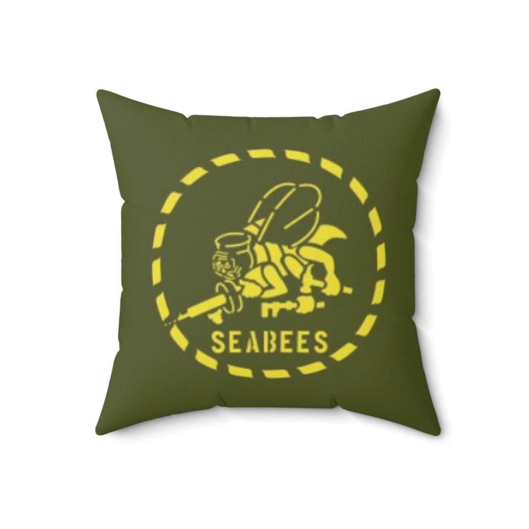CESE Seabee OD Green and Yellow Stencil Spun Polyester Square Pillow - Etsy