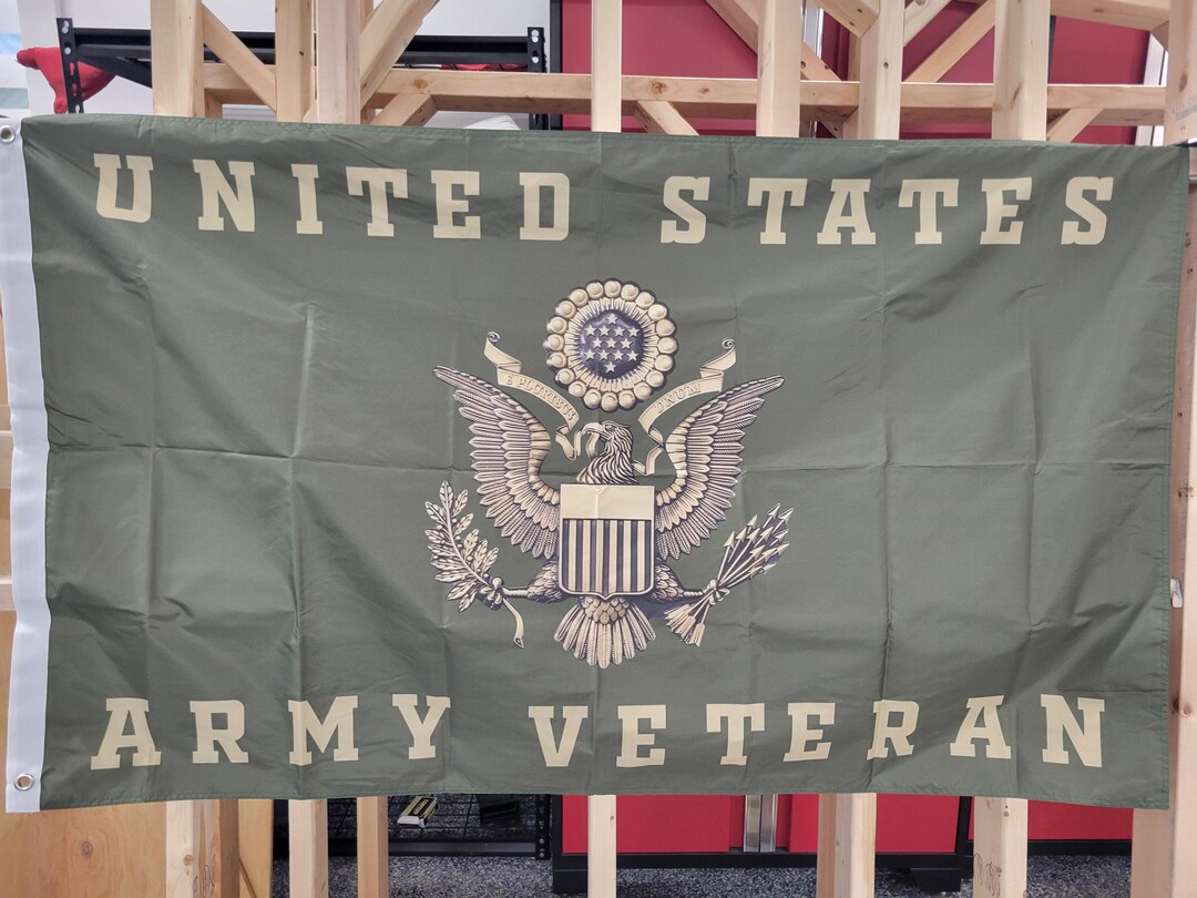 Army Veteran OD Green Flag 3x5 Durable Heavy Duty Logo With Gold for ...