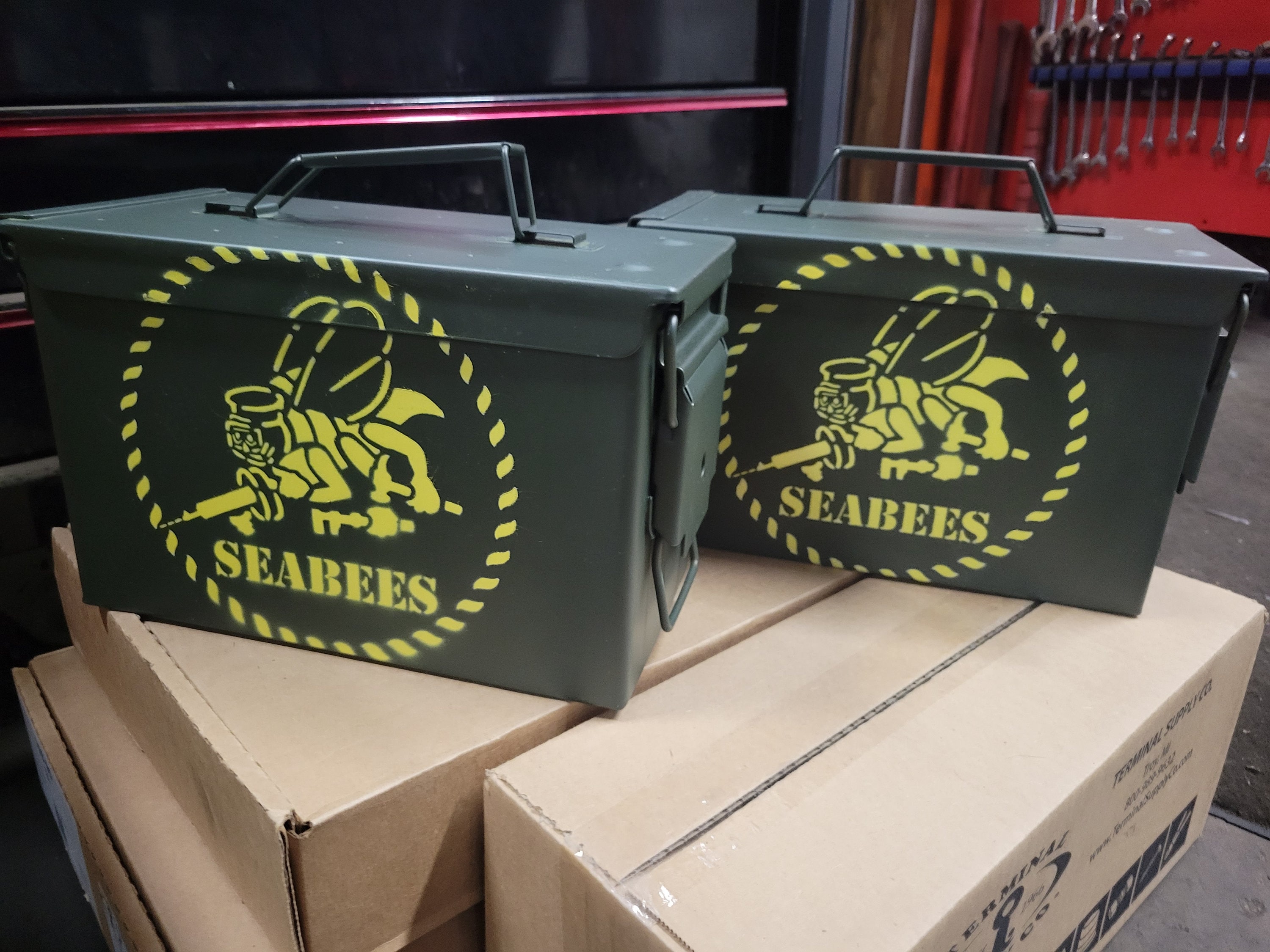 Navy Seabees Stencil Logo 50 Cal Caliber Ammo Can Ammunition Box New ...