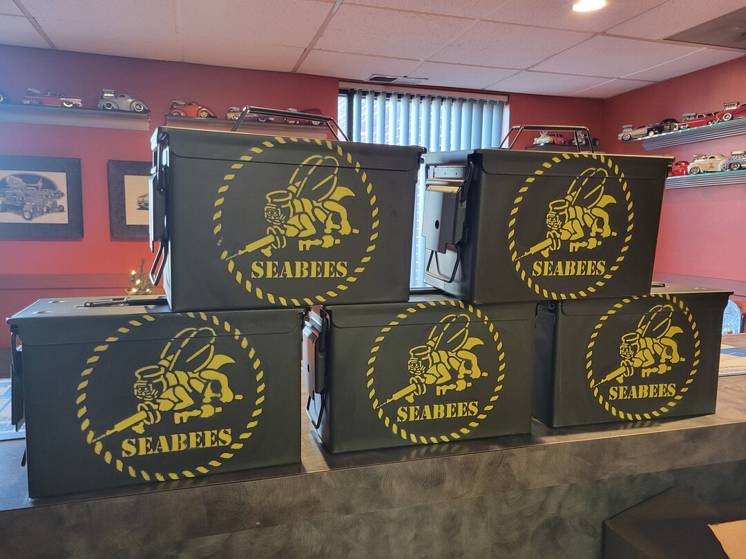 Navy Seabees Stencil Logo 50 Cal Caliber Ammo Can Ammunition Box New ...