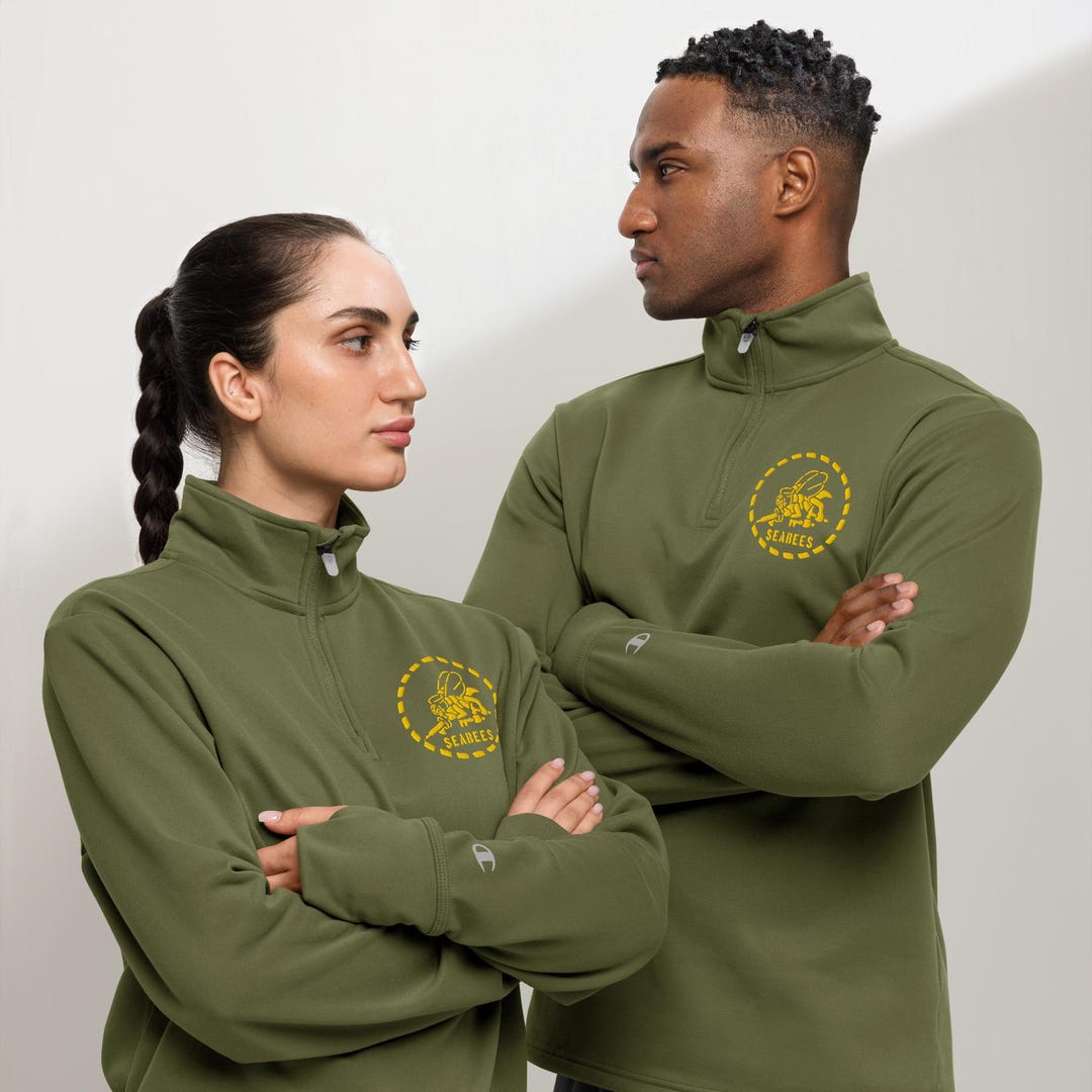 CESE Seabee Embroidered OD Green Quarter Zip Pullover Sweater - Etsy