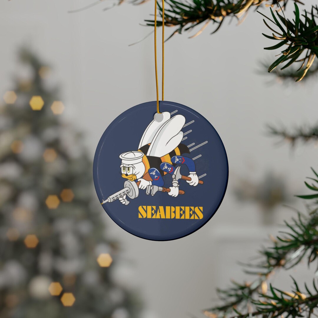 Seabee Ceramic Ornaments, 2-side Print, Navy Blue, Christmas Tree Decor ...