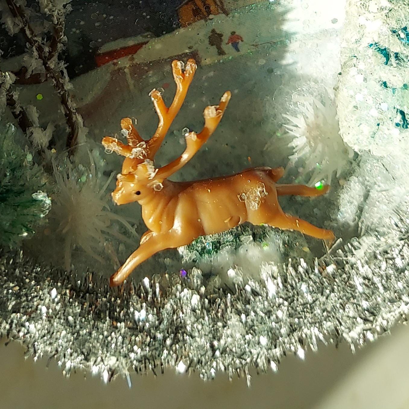 Retro Upcycled Handmade Christmas Diorama Ornament Deer Silver Snowy ...
