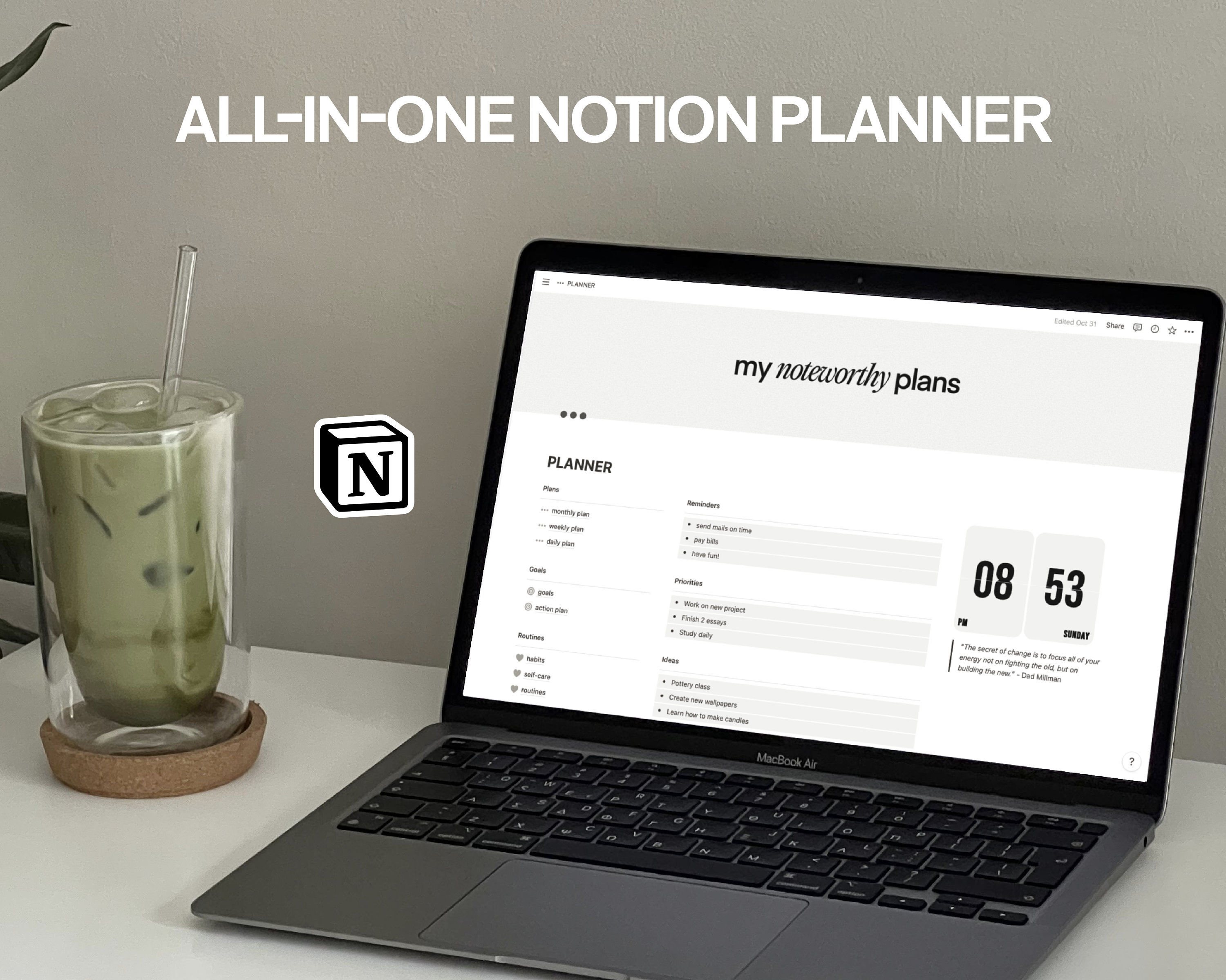 Notion Template All in One Notion Planner Simple Notion Planner Notion ...