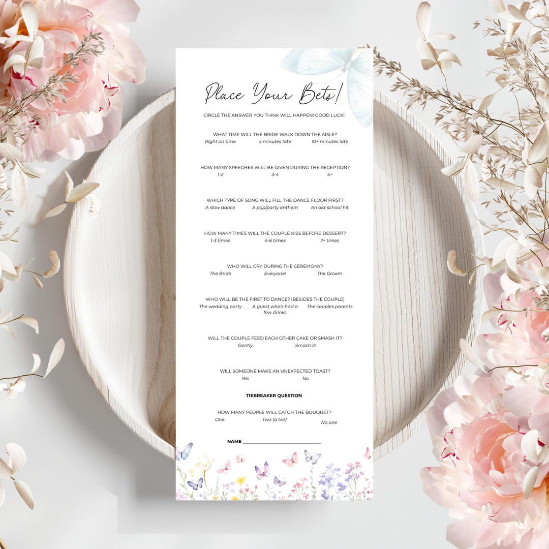 Place Your Bets Wedding Game, Fun Reception Activity, Editable Template ...