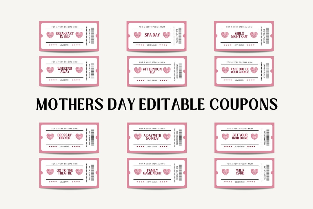 Mother's Day Coupon Template Mothers Day Coupon Book Printable ...