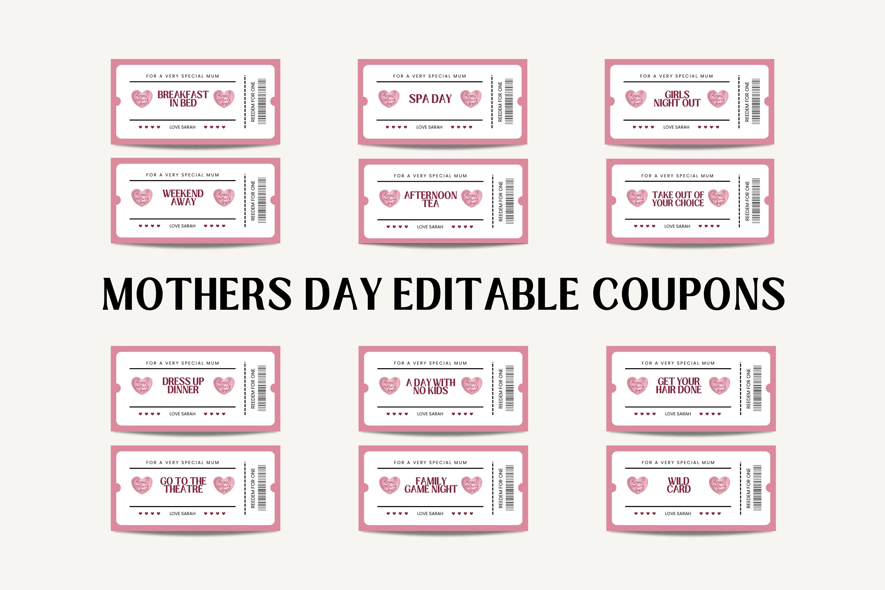 Happy Mothers Day Printable Coupon Mom Coupon Book for Mom Coupon Book ...