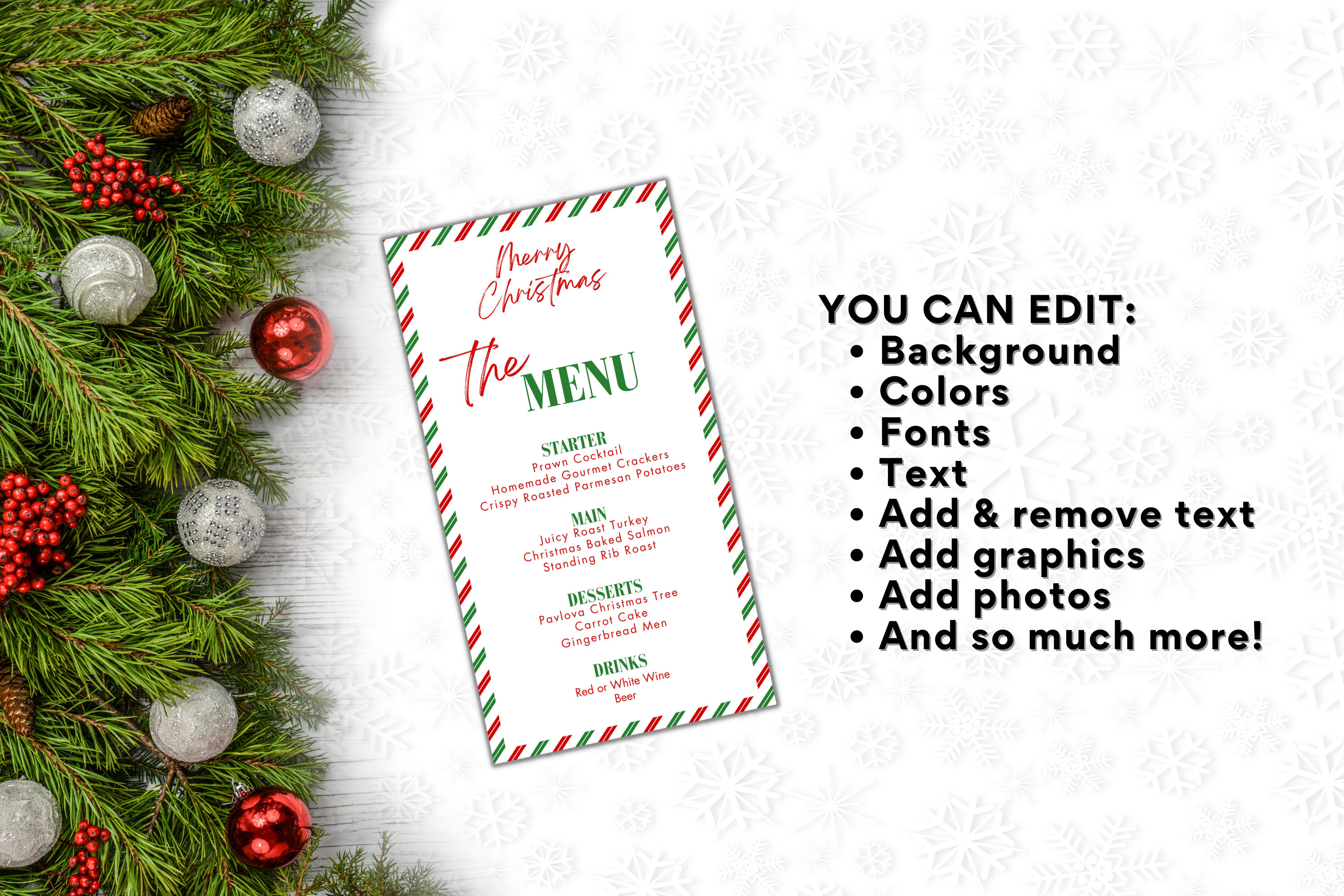 Christmas Menu Template Editable | Christmas Party Menu | Christmas ...