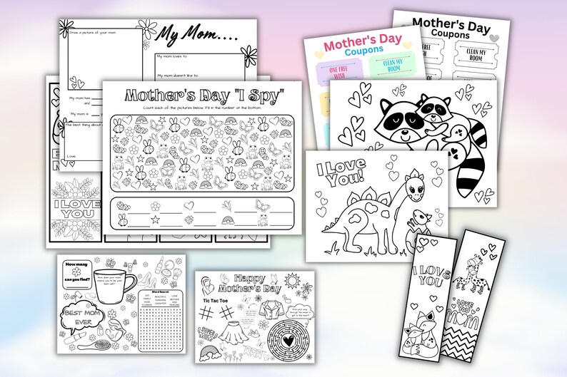 Mothers Day Printable Coloring Pages Mothers Day Bundle Printable ...