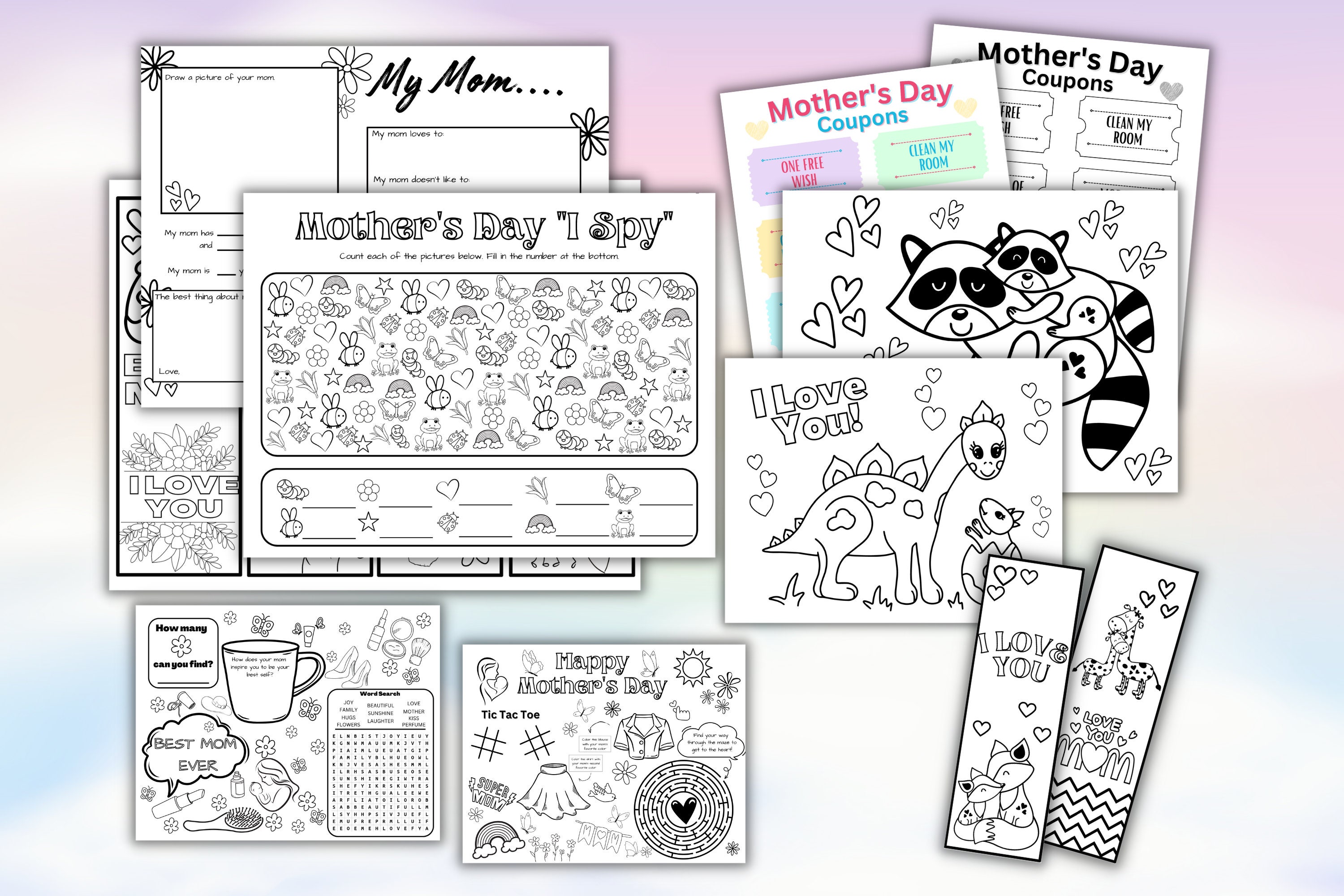 Mothers Day Printable Coloring Pages Mothers Day Bundle Printable ...