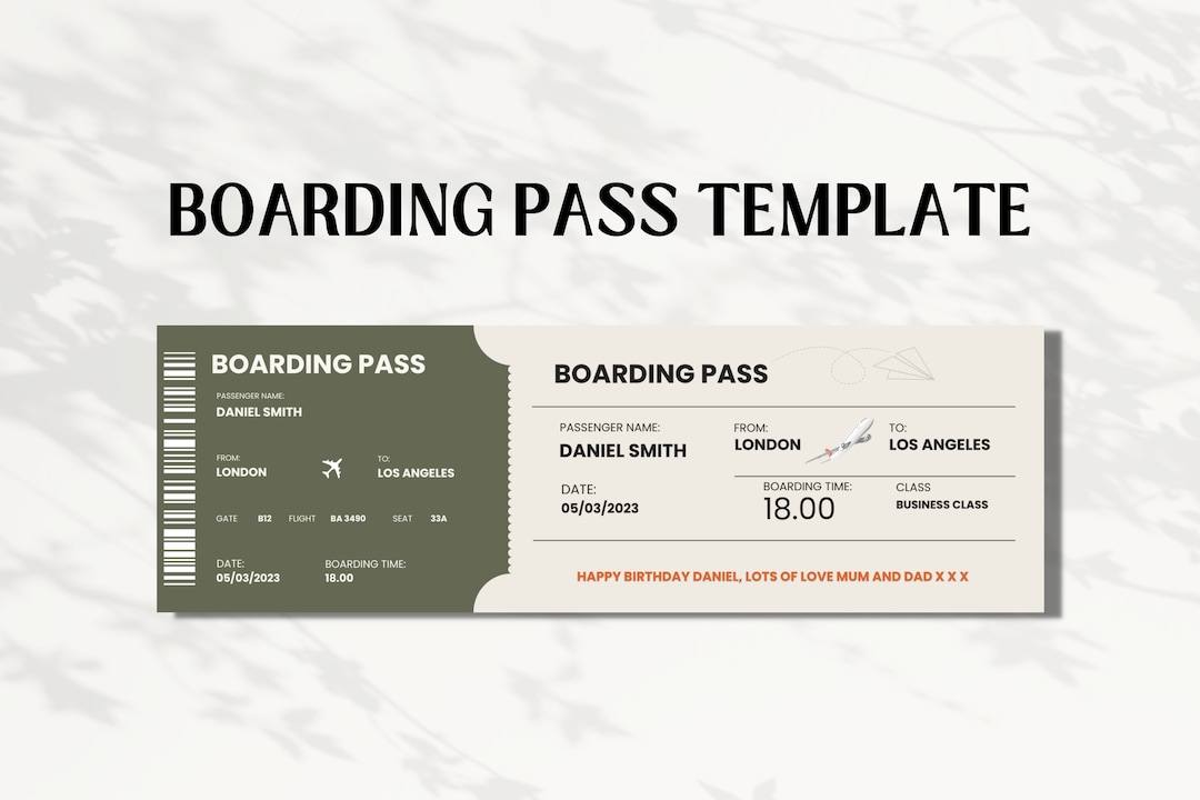 Boarding Pass Template Editable Boarding Pass Airline Boarding Pass ...