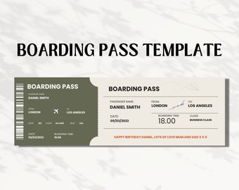 Boarding Pass Template | Editable Boarding Pass | Airline Boarding Pass ...