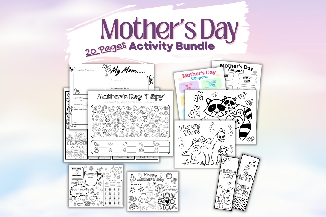 Mothers Day Printable Coloring Pages | Mothers Day Bundle Printable ...